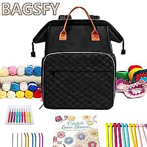 BAGSFY Knitting Bag Backpack, Large Yarn Bag for Crocheting, Crochet Bag Organizer, Yarn Storage Travel Bag, Crochet Bags and Totes, Knitting Tote Bag for Knitting Accessories and Projects（Black）