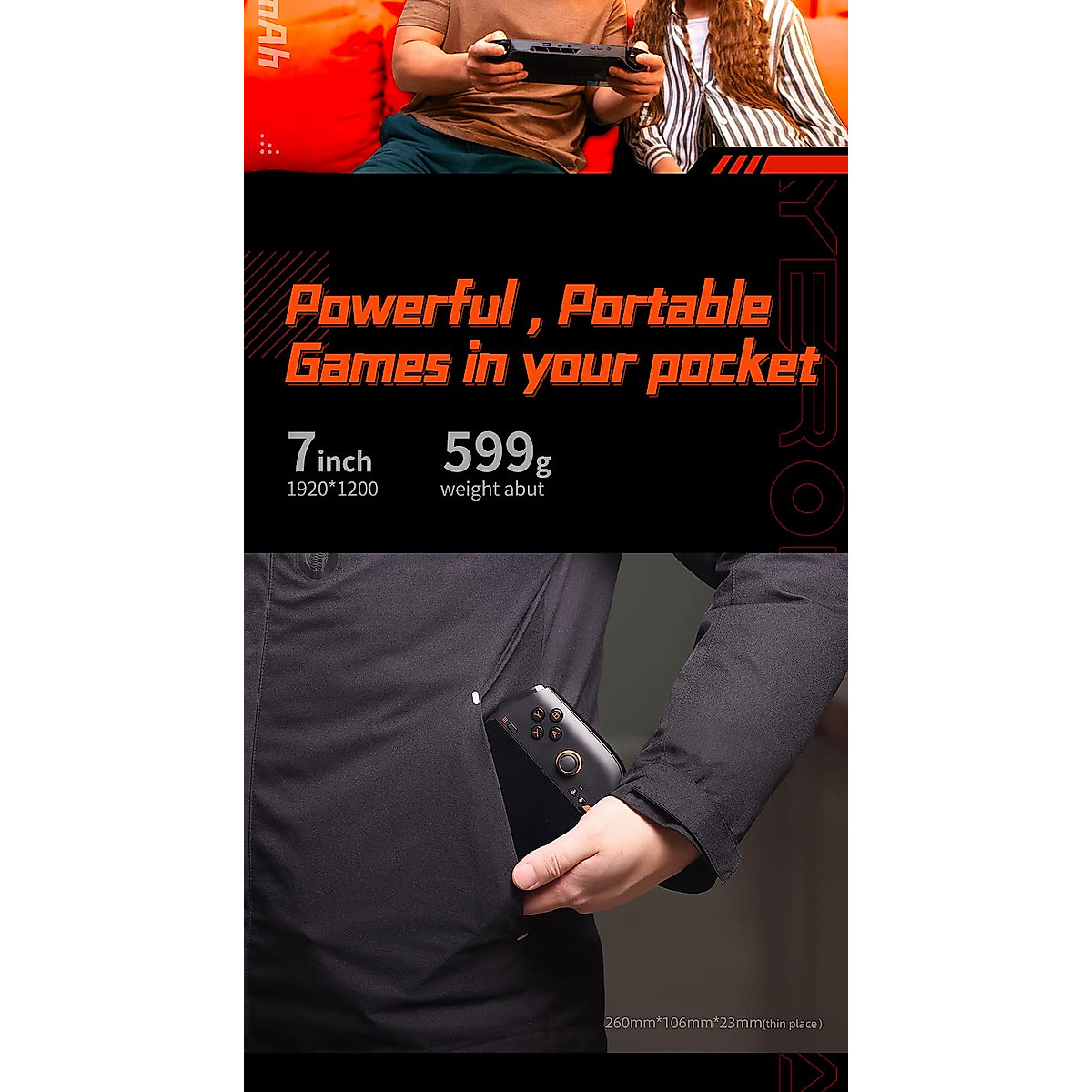 QUJUSO OnexPlayer Mini Pro 7" Handheld Game Console Portable PC Mini Laptop UMPC Win 11 AMD Ryzen 7 6800U 16GB LPDDR4 RAM/1TB NVMe M.2 SSD 1920 * 1200 Display Screen (Black)