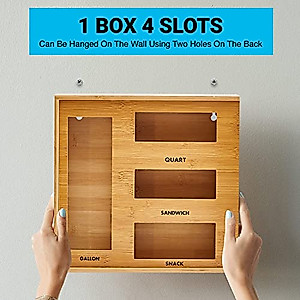 HEMSELA Ziplock Bag Organizer, kitchen drawer organizer with foil and plastic wrap, aluminum foil organizer, ziplock bag dispenser With Cutter, Compatible for Gallon, Quart, Sandwich & Snack (Wooden)