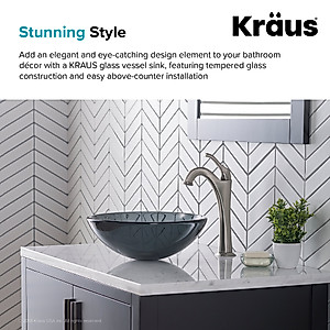 Kraus GV-104-14 Clear Black 14 inch Glass Vessel Bathroom Sink