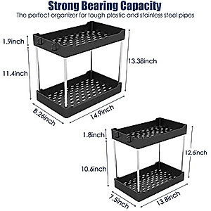 Tailide Under Sink Organizers and Storage (2 Pack), 2 Tier Bathroom Organizer Under Sink, Black Under Kitchen Sink Organizers and Storage, Cleaning Supplies Organizer, Counter Under Cabinet Storage