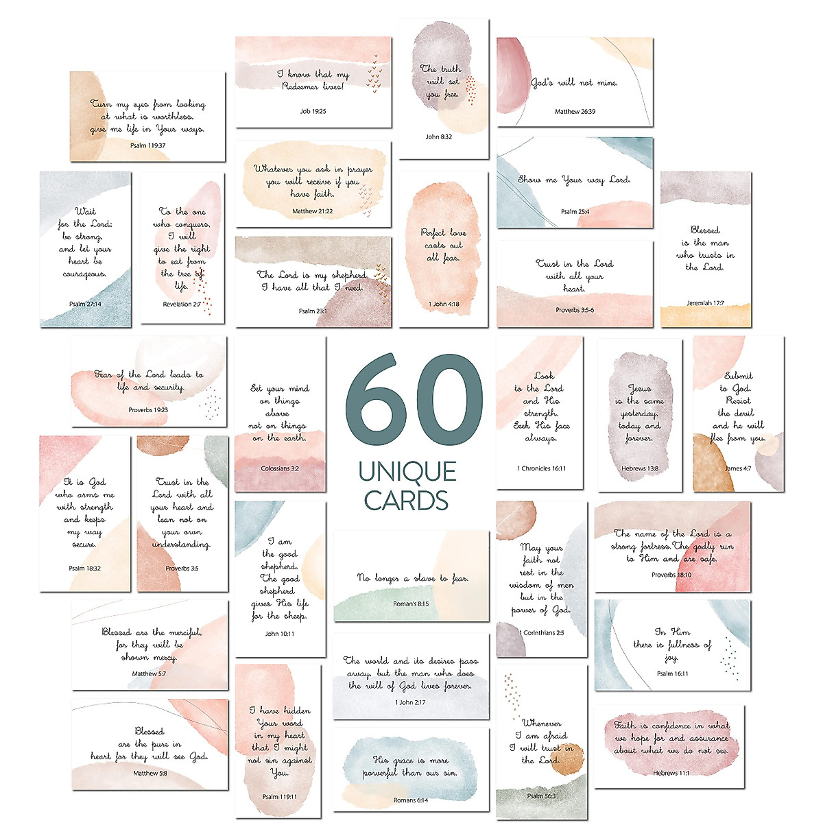 DIVERSEBEE Inspirational Prayer Cards, 60 Unique Bible Verse Cards, Assorted Mini Scripture Cards, Encouragement Motivational Cards, Christian Bible Gifts (Watercolor)