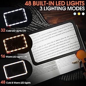 Large Magnifying Glass with Light, Full Page 5X Magnifier 48LED Cold & Warm Light with 3 Modes, Folding Handheld Illuminated Lighted Magnifier for Seniors Low Vision Reading Inspection (Full Page)