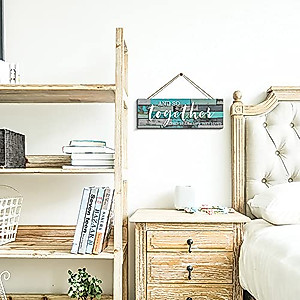 Creoate Together Wall Decor and So They Built a Life They Loved Sign Rustic Wood Plaque Family Sign Home Decoration for Living Room, Small, Christmas Gift for Home (Teal,4.7x13.7IN)