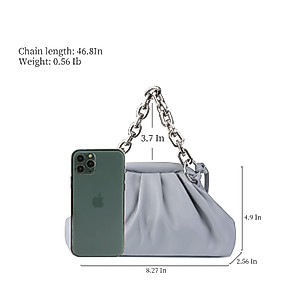 Women's Chain Link Cloud Clutch Bag Dumpling-Shaped Pouch Purse Handbag Ruched Chunky Chain Link Shoulder Handbags (LIGHT GREY)