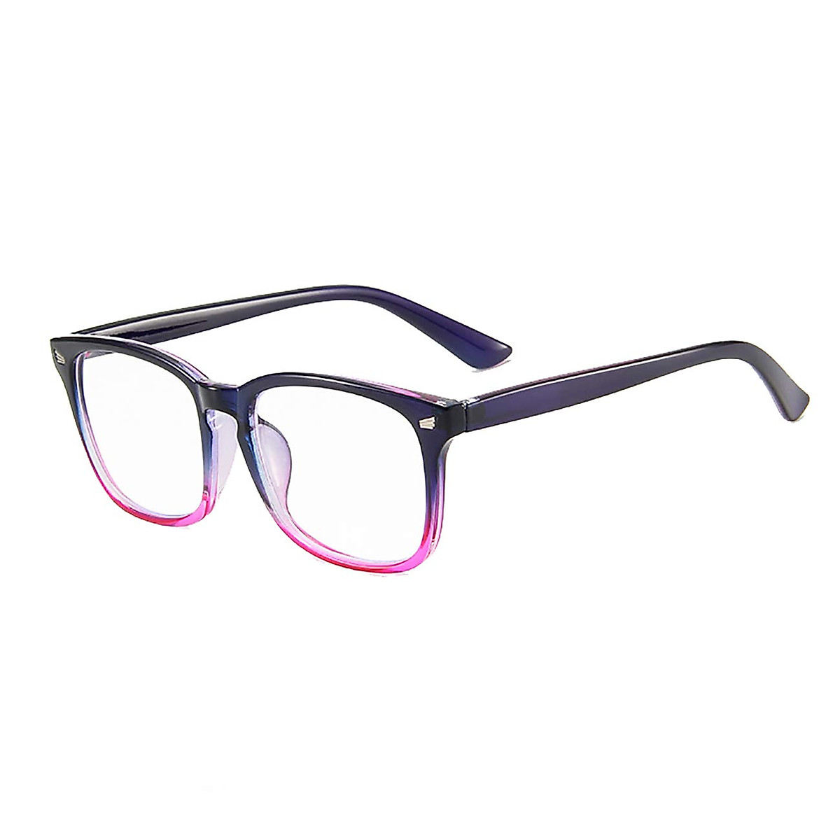 MAXJULI Fake Glasses with Cute Nerd Frame Reading/Gaming/TV/Phones Glasses for Women Men (Purple Gradient Pink)