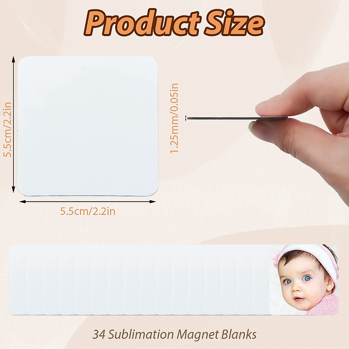 34 PCS Sublimation Magnet Blanks, ZYNERY Sublimation Blank Fridge Magnets Printable Photos, Personalized Custom Magnets for Refrigerator Decoration, Kitchen, Office, Wall (Square 5.5 x 5.5cm)