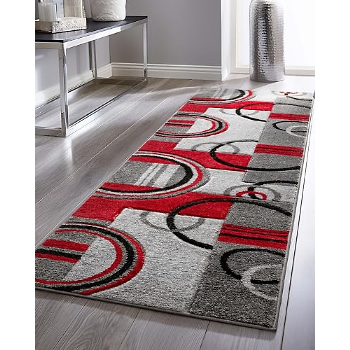 Well Woven Ruby Galaxy Waves Contemporary Runner 60010 Area Rug, 1'8" x 7'0", Grey/Red
