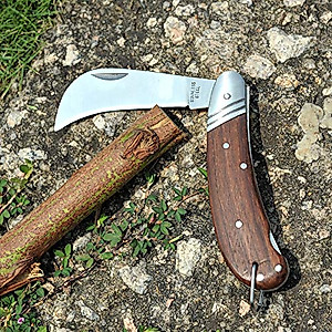 Linsen-Outdoor Pruning Knife with Lock Back,Grafting Knife, Stainless Steel Garden Budding Knife, Folding Pocket Knife for Grafting Multi Cutting Tool, Weed Bushes Branches Mushroom Diggig Knife