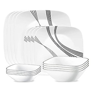 Corelle Urban Arc 16pc, Service for 4, Dinnerware Set, 8 Plates Bowls, Chip & Break Resistant, Dinner and Corelleware White