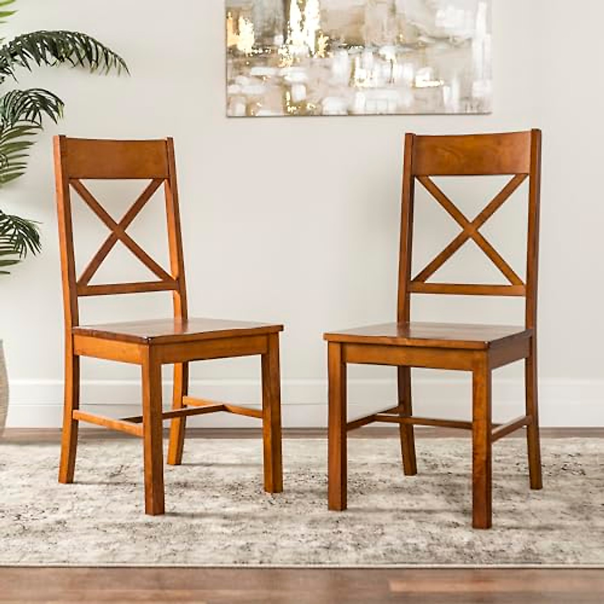 Walker Edison Modern Farmhouse Wood X-Back Armless Dining Chairs Kitchen, Set of 2, Brown