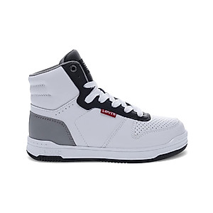 Levi's Kids Drive Hi Synthetic Leather Casual Hightop Sneaker Shoe, White/Black/Grey, 13 M