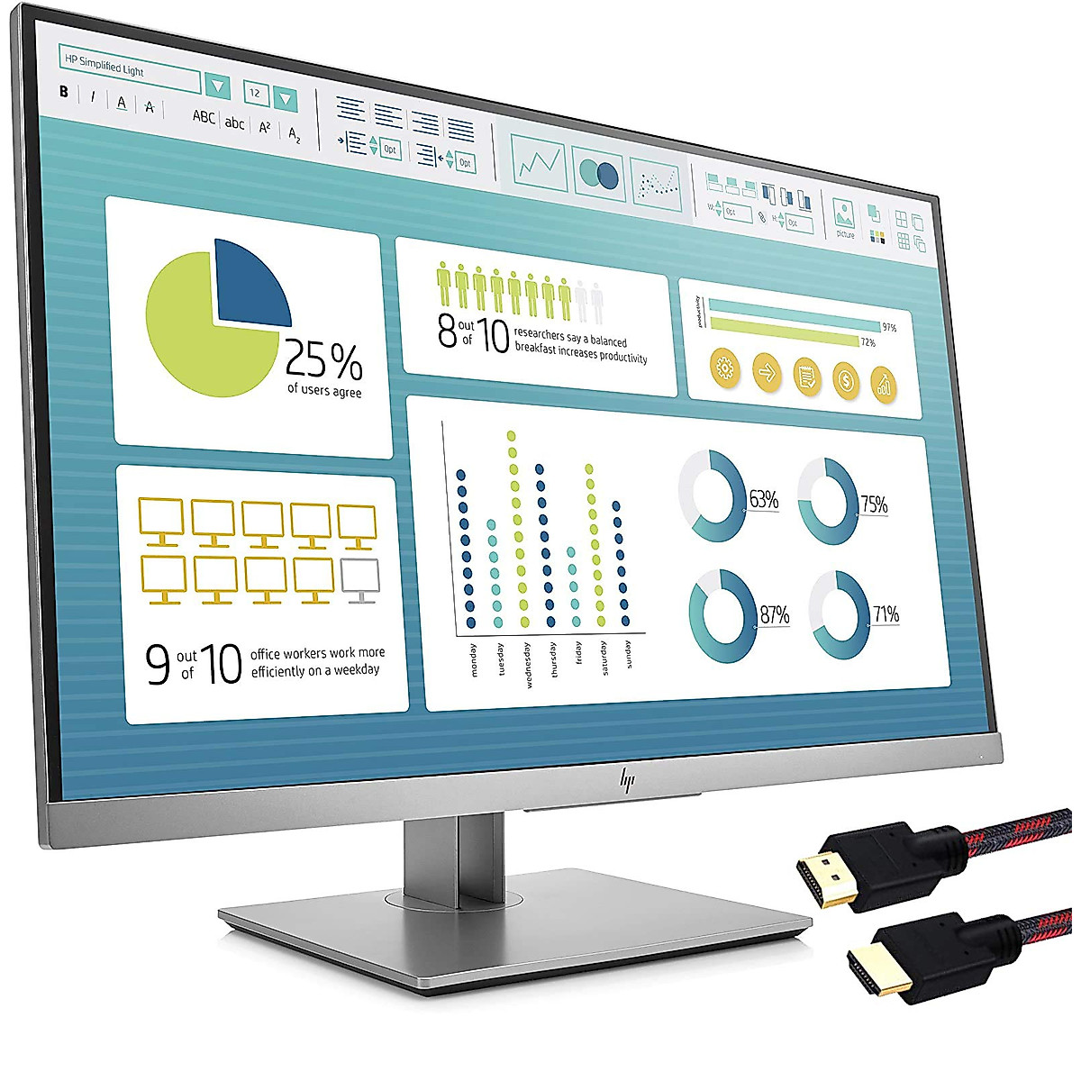 HP EliteDisplay E273 27 inch 4-Way adjustabile Monitor (1FH50A8#ABA) - (1920 x 1080) Full HD - (1x DisplayPort 1.2, 1x HDMI, 1x VGA, 3X USB 3.0) with HDMI Cable