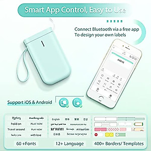 Label Maker Machine, D11 Portable Bluetooth Printer for Labeling, Home, Office, Organization, Mini Label Maker Machine with Tape, Multiple Templates Available for Phone, Handheld Labeler, Green