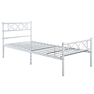 SimLife Metal Platform Bed Frame with Two Headboards Mattress Foundation/Slat Support/No Box Spring Needed, White Twin