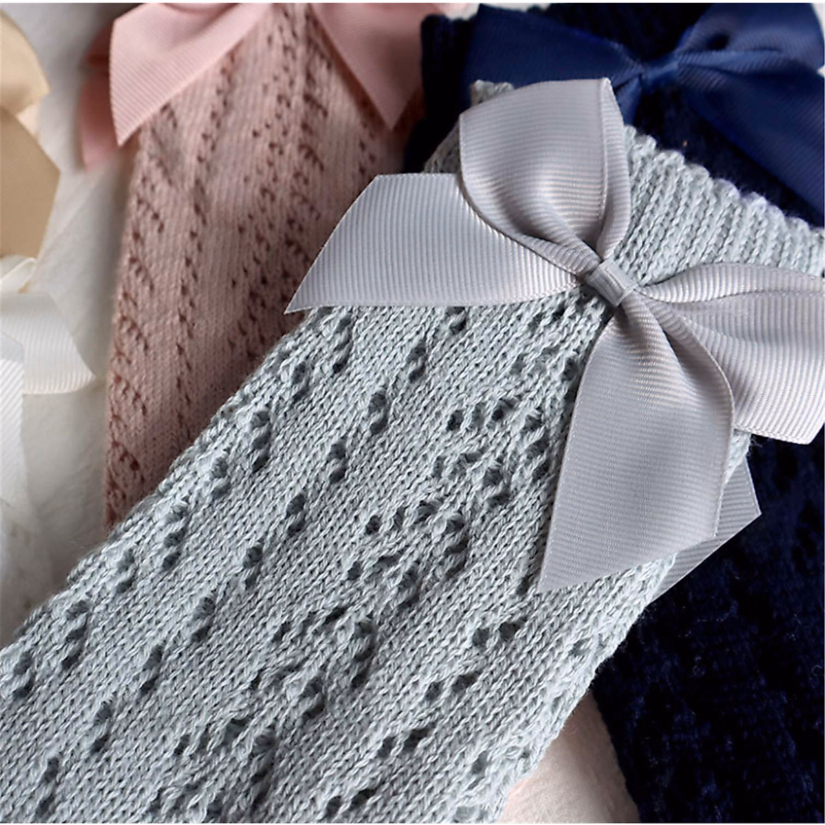 AYIYO Baby Girl Knee-High Socks Toddlers Bow Stockings Newborn Infant Princess Frilly Socks (Pink, 0-12 Months)