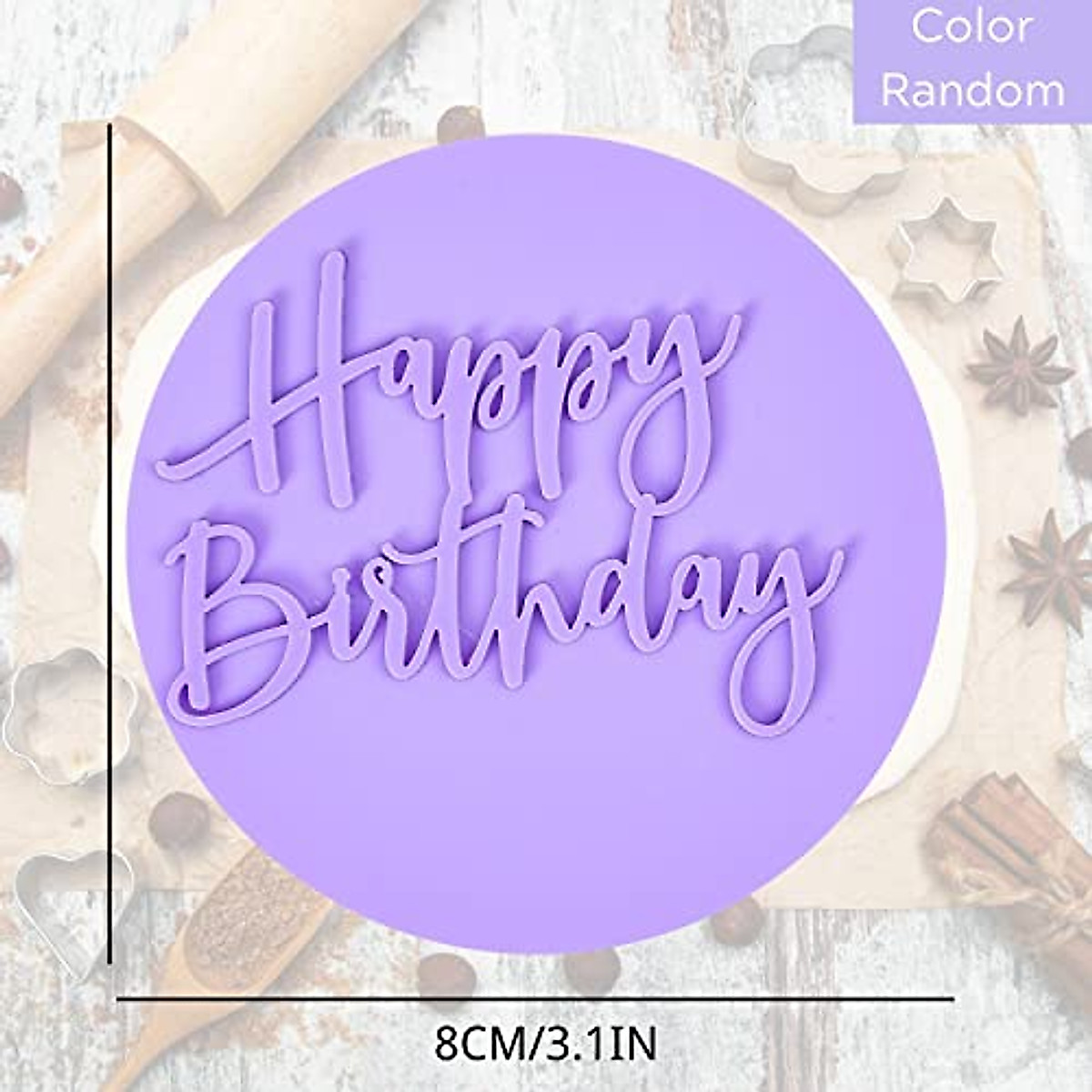 Crethinkaty 2 Pieces Happy Birthday Fondant Embosser 3D Design Cookie Stamp for Baking Cookies,Decorating Cake/Sugar Paste/Cupcake