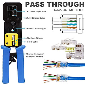 SILIVN Rj45 Crimping Tool Network Tool Kit for Cat5 Cat5e Cat6, 8 in 1 Portable Ethernet Cable Crimper Kit, Ethernet Tool Kit RJ45/RJ11/RJ12 Network Cable Tester Punch Down Tool