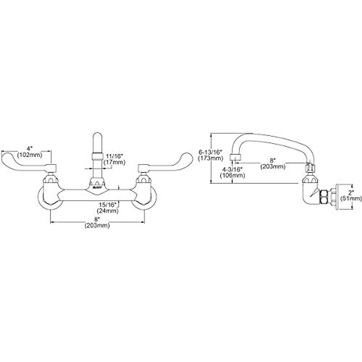 Elkay Foodservice 8" Centerset Wall Mount Faucet with 8" Arc Tube Spout 4" Wristblade Handles 1/2in Offset Inlets,LK940AT08T4H,Stainless Steel