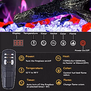 Kentsky 72 inches Electric Fireplace Inserts, Recessed and Wall Mounted Fireplace Heater, Large Screen w/Thermostat, Remote & Touch Screen, Multicolor Flame, Timer, Logs & Crystal, 750W/1500W