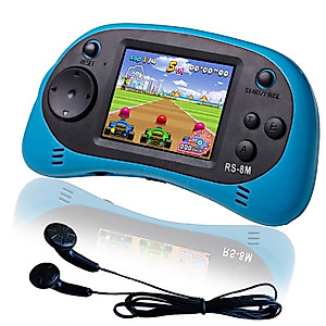 EASEGMER 16 Bit Kids Handheld Games Built-in 220 HD Video Games, 2.5 Inch Portable Game Player with Headphones - Best Travel Electronic Toys for Toddlers Age 3-10 Years Old Children (Blue)