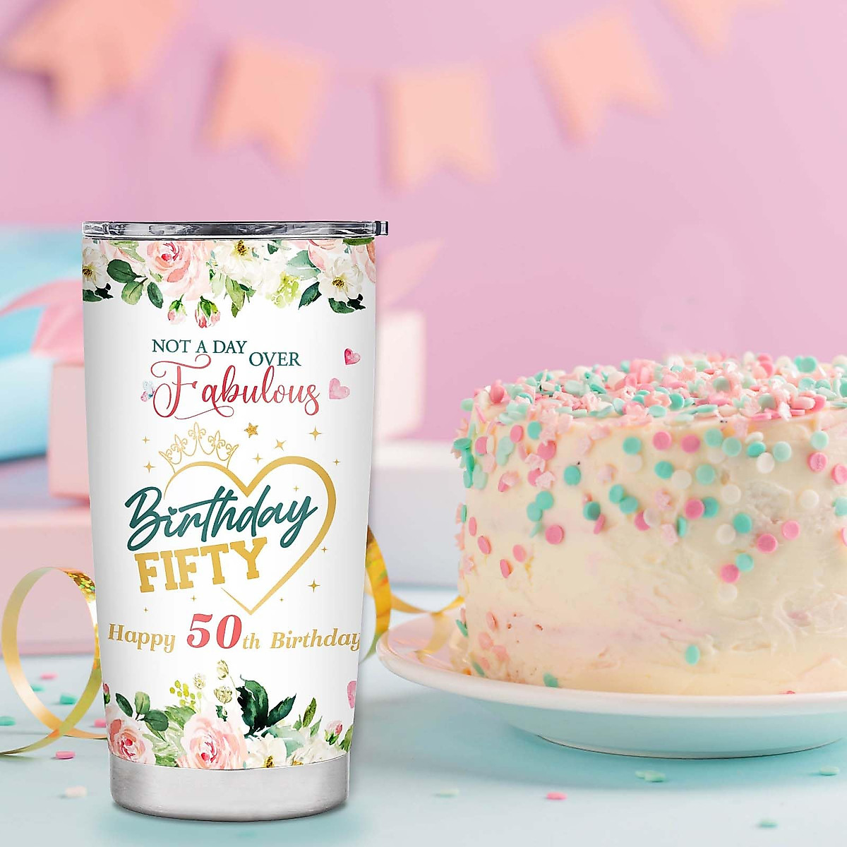 LJWJWLJW 50th Birthday Gifts for Women Cups - Best 50th Birthday Gift Ideas Cups - Happy 50 Year Old Birthday Gift Cups -1973 Birthday Gifts - 50th Birthday Decorations for Her-20 OZ Cups