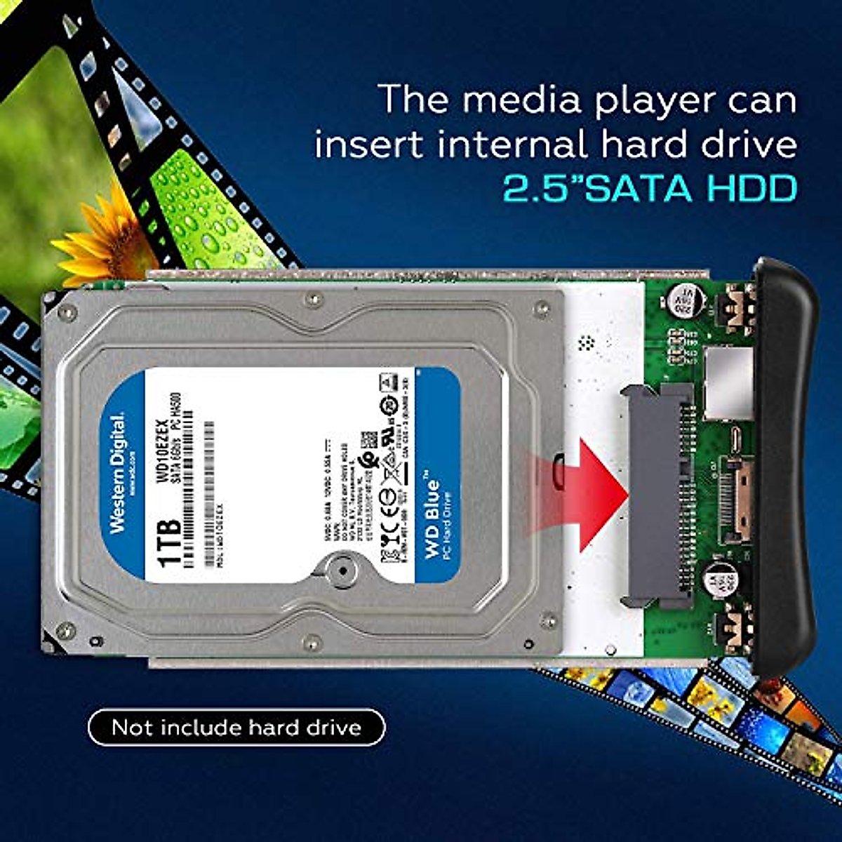 1080P USB3.0 HDMI Media Player with AV Cable Support 2.5" SATA HDD with HDMI/AV/Coaxial Output, Portable MP4 Player for Videos/Music/Photos from USB Drive/SD Card/Internal or External HDD