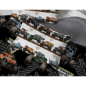 Jay Franco Monster Jam Tracks 5 Piece Full Bed Set - Includes Comforter & Sheet Set - Bedding Features Grave Digger &,Megalodon - Super Soft Fade Resistant Microfiber (Official Monster Jam Product)