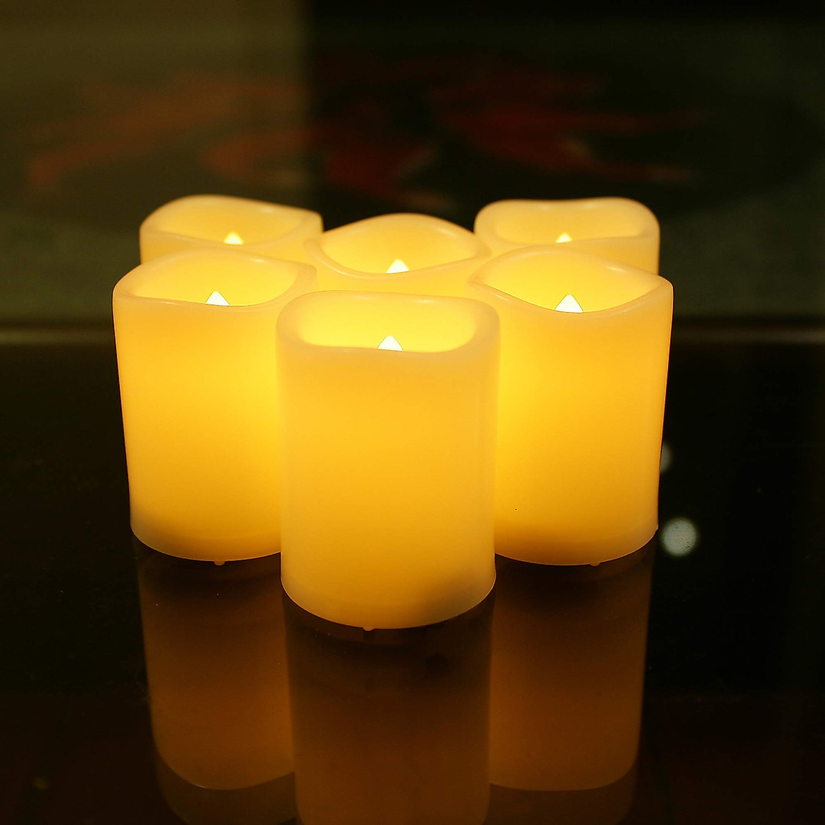 Flameless LED Battery Operated Votive Candles with Timer Flickering Plastic Votives Night Lights for Home Garden Wedding Party Christmas Halloween Decorations Pumpkin Light, Batteries Included, 6 Pack