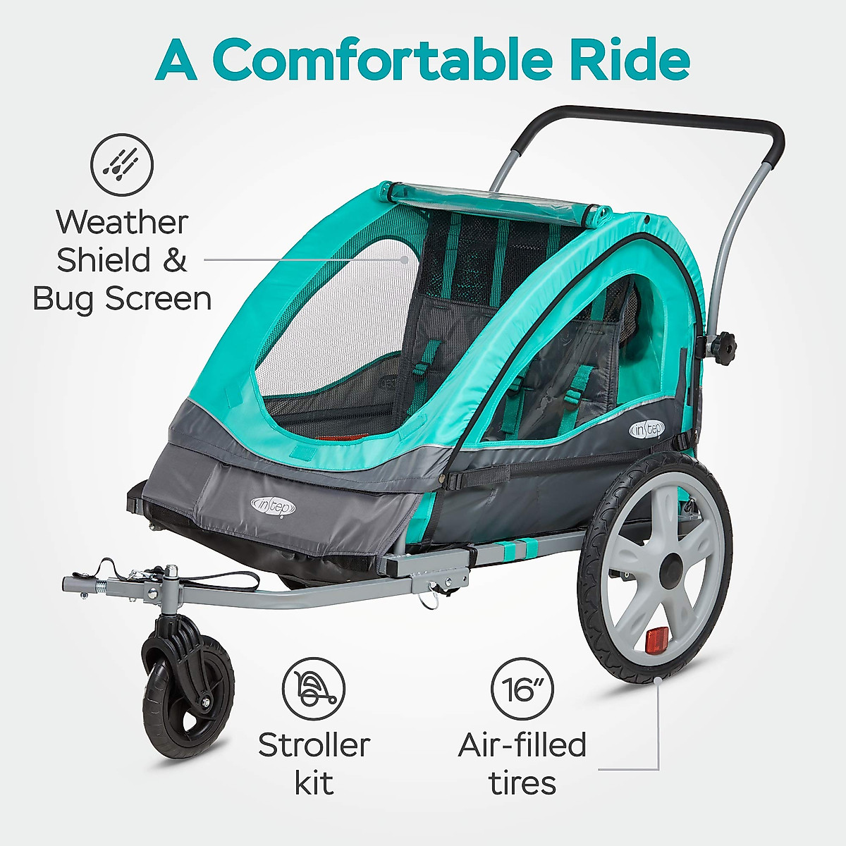 Instep Quick-N-EZ Double Tow Behind Bike Trailer, Converts to Stroller/Jogger, Teal