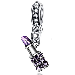 Dangle Purple Crystal Lipstick Charm Bead for Bracelets