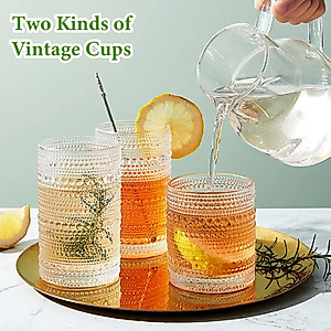 Hlukana Vintage Hobnail Drinking Glasses Set of 8, 12 oz Highball Glasses & 10 oz Cocktail Glasses Set, Kitchen Water Glasses Cup, Bar Tumbler Glassware Set for Beer, Juice, Cocktail, Whiskey, Milk