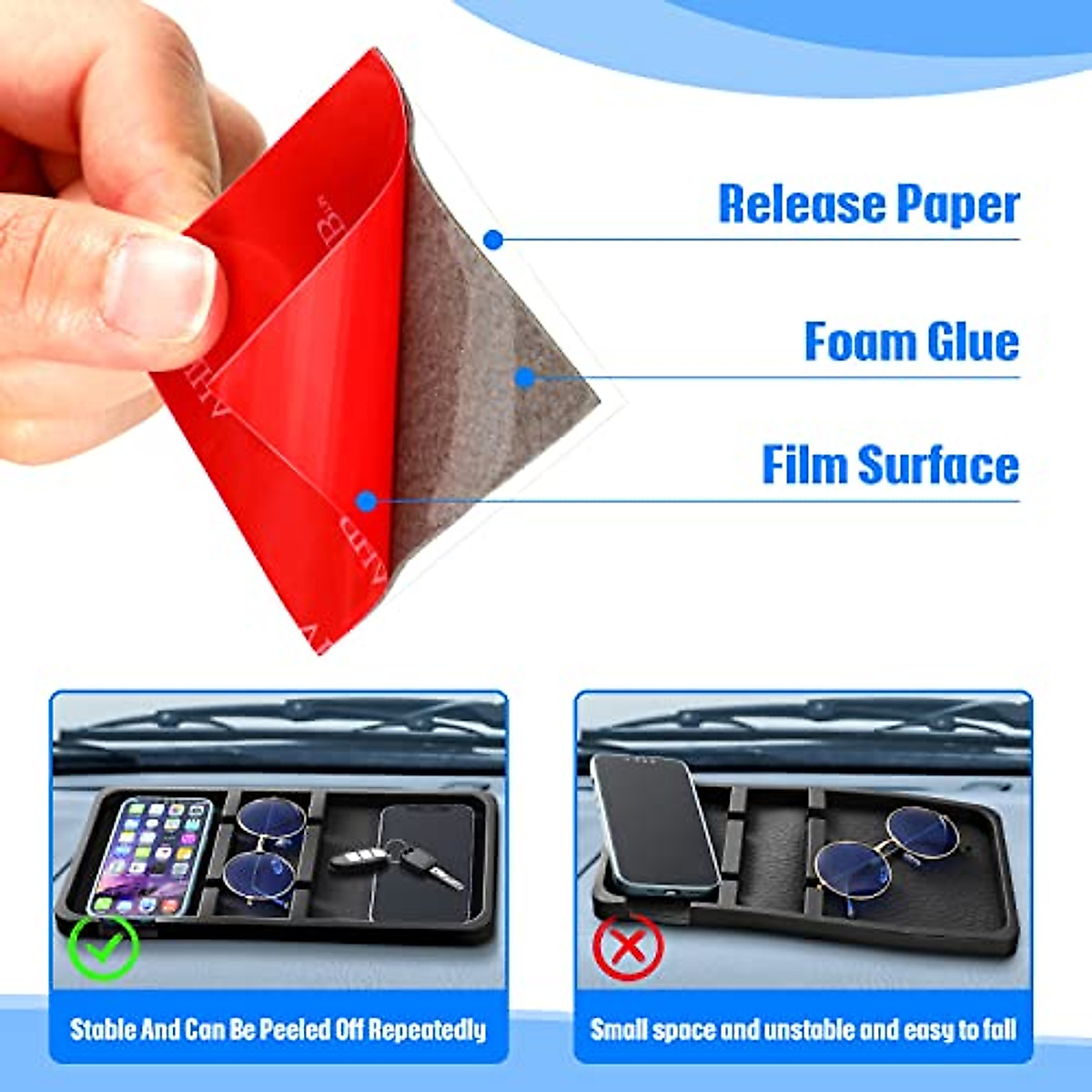 Extra Large Dashboard Mat for Car Dashboard Accessories, Anti Skid Car Dashboard Pad Compatible with All Smartphone Car Non Slip Pad for Dashboard with 6 Non Marking Tape, 12.60 x 6.81 Inch