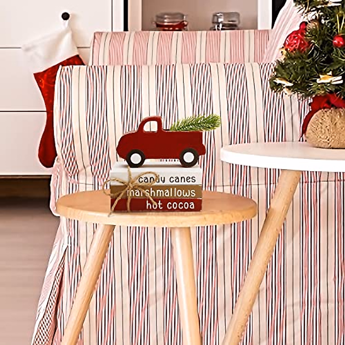 Christmas Decor - Christmas Decorations Indoor - 3 Faux Books Bundle with Twine & Red Truck with Mini Tree - Farmhouse Rustic Tiered Tray Decor for Home Room Table Mantle Fireplace Shelf