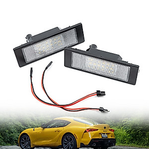 LED License Plate Lights Compatible w/ 2020 2021 2022 To'yota GR Supra, OEM Led Number Lamps Replacement 6000K 18-SMD Led Xenon White Rear Tag Light Kit Assembly Canbus Error Free