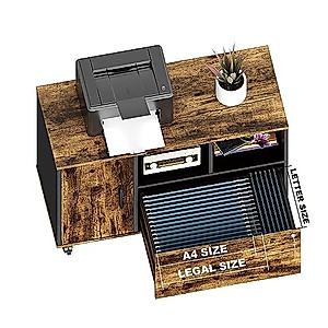 Wood File Cabinet with Lock, 1-Drawer Wooden Office Lateral Filing Cabinet on Wheels Mobile Printer Stand with Open Storage Shelf for Letter/Legal/A4 Size Files (Wood)