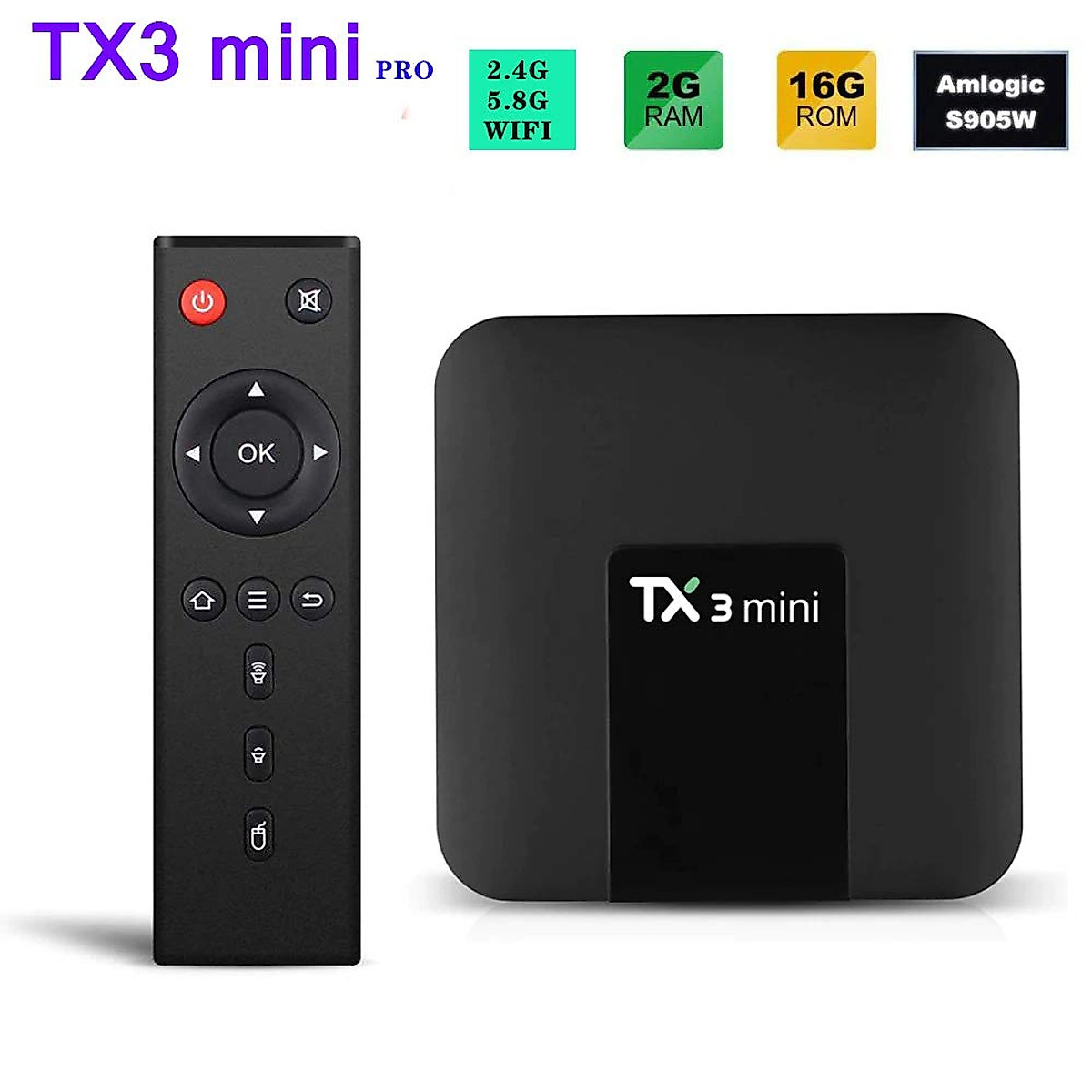 TX3 Mini Pro Smart TV Box Android 8.1 Amlogic S905W RAM 2GB ROM16GB 4K H.265 Dual Band WiFi 2.4G&5.8G BT4.2 Set Top Box Media Player TX3 Mini 2+16GB