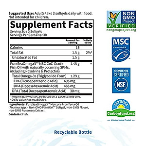 Garden of Life Dr. Formulated Advanced Omega Fish Oil - Lemon, 1,290mg EPA, DHA + DPA in Triglyceride Form, Single Source Omega 3 Supplement for Ultimate Brain & Heart Health, Non-GMO, 60 Softgels