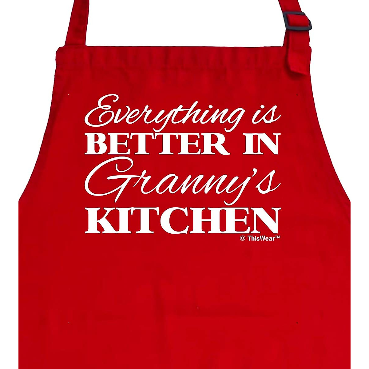 ThisWear Gifts For Granny Gifts For Grandma Everything Is Better In Granny's Kitchen Two Pocket Adjustable Bib Apron Red
