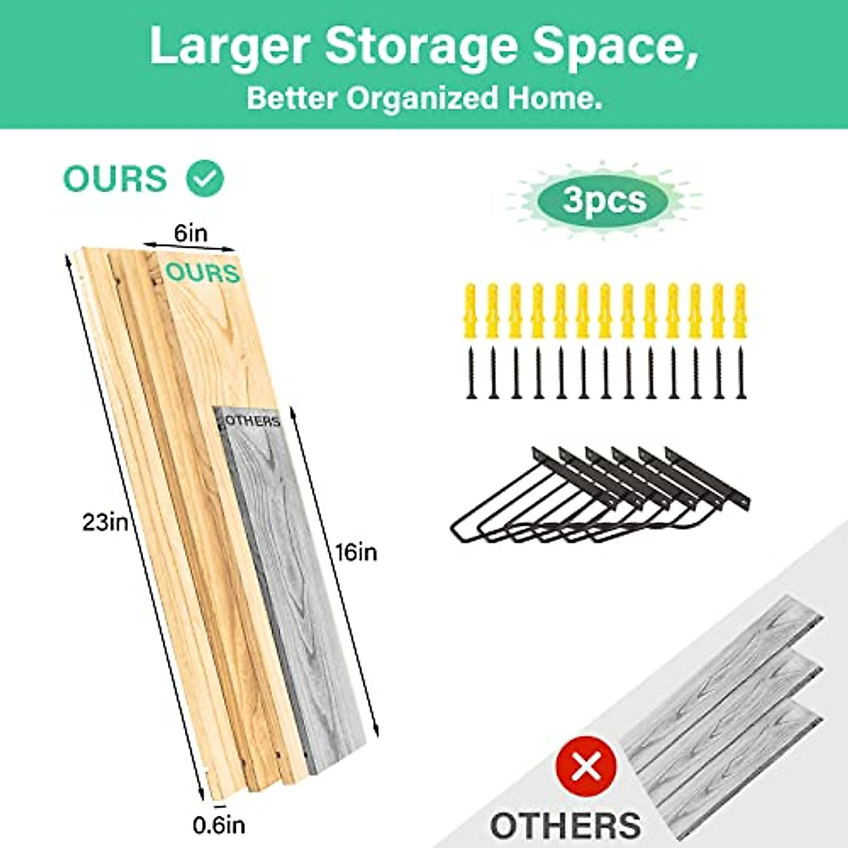 CTPNMCIN Floating Shelves Wall Mounted Set of 3,24 Inch Rustic Natural Wood Wall Shelves, Wall Shelves for Living Room/Bedroom/Bathroom/Office,Pictures Plants Books Decor Storage Shelves