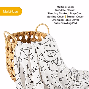 Iron Lily Muslin Swaddle Blankets for Baby Boys & Girls -Stars (3pack) - 70% Rayon derived from Bamboo, 30% Cotton- Newborn Black and White Muslin Blanket Baby - Receiving Muslim Infant Wrap Swaddles