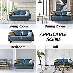 gefayluo Faux Leather Sofa Couch, Mid-Century 72 Inch 2 Seater Leather Couch Loveseat Large Classic Living Room Sofa, Deep Seated Leather Sofa with Solid Wood Legs for Bedroom Office Apartment (Blue)