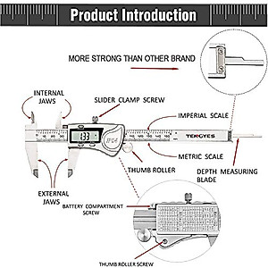 Digital Caliper Micrometer Measuring Tool - Stainless Steel Electronic Vernier Calipers, 6 Inch /150mm IP54 Waterproof Accurate Gauge with LCD Screen Inch Fractions Millimeter Conversion