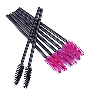 200 PCS Disposable Eyelash brush Mascara Wands Spoolies for Eye Lash Extension, Eyebrow and Makeup (Black&Rose red)