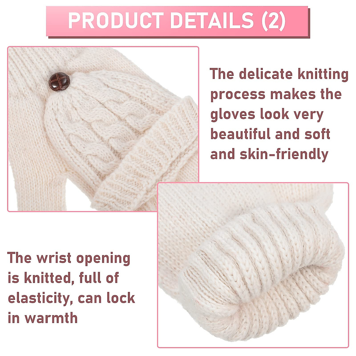Tarpop 4 Pairs Winter Convertible Gloves Fingerless Mittens Knit Flip Wool Women Gloves Warm Half Finger Gloves with Cover