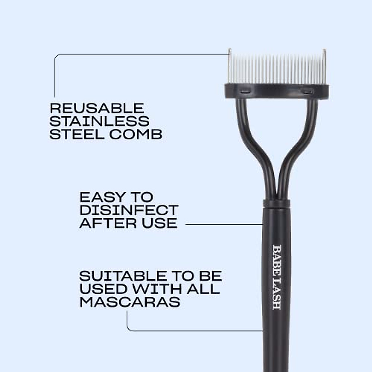 Babe Original Pro Eyelash Separator, Removes Clumps on Mascara, Reusable Stainless Steel Lash Comb for Cleaning Lashes