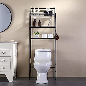 L&H UNICO 3-Shelf Wire Freestanding Shelving Unit Over The Toilet Storage Organizer Rack Bathroom Space Saver, Includes 4-Hooks, Black