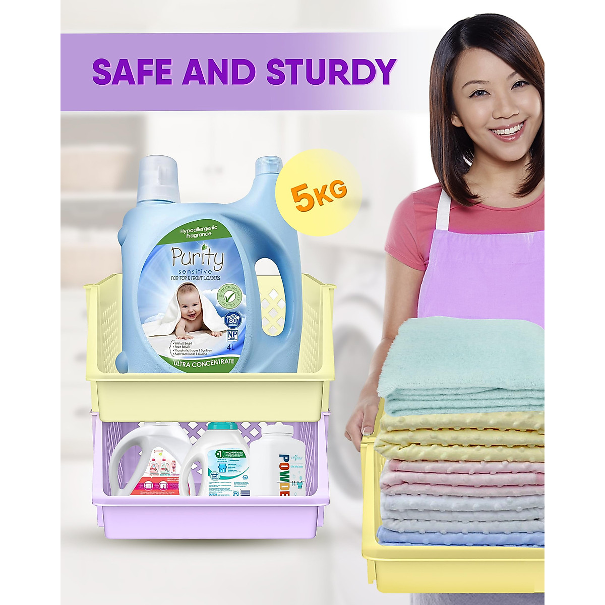 Skywin Large Stackable Storage Bins for Pantry, Multi - 4 Pack Stackable Bins For Organizing Food, Kitchen, and Bathroom Essentials (Rhombus)