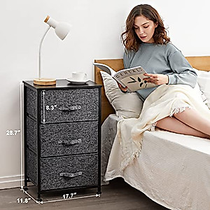 Pipishell Fabric Dresser, 3 Drawers Nightstand, Vertical Storage Drawer with Sturdy Steel Frame Wood Top, Small Dresser for Closet, Bedroom, Nursery Room (Black)