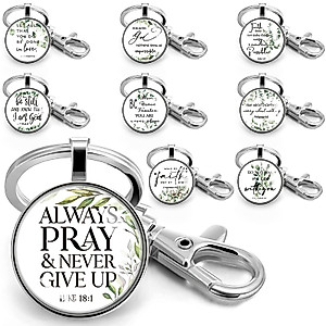 Fumete Christian Keychain Bulk Bible Verse Religious Keychain Scripture Quote Inspirational Gifts Supplies for Men Women(Leaf Style, 9 Pcs)